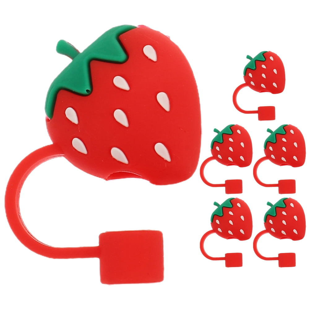 6Pcs Reusable Silicone Straw Tips Toppers Strawberry Straw Covers Cute ...