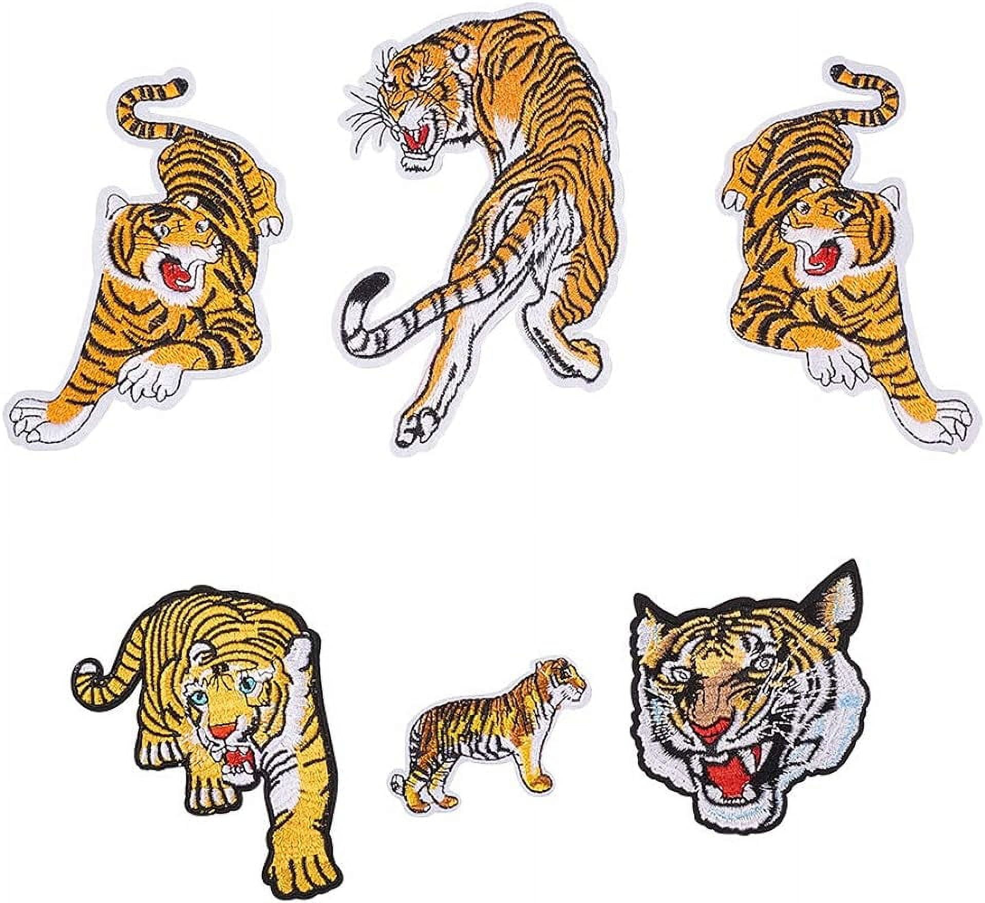 6Pcs Roaring Bengal Striped Tiger Embroidered Cloth Patches DIY Iron On ...