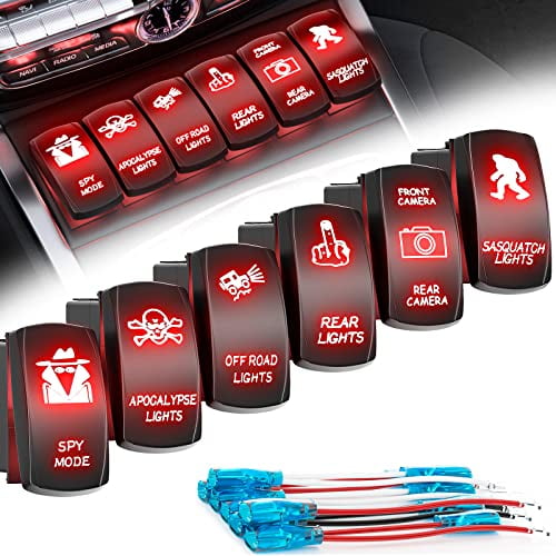 6Pcs Rocker Toggle Switch-LED Bar Rock Rear Interor Fog Horn Off-Road ...