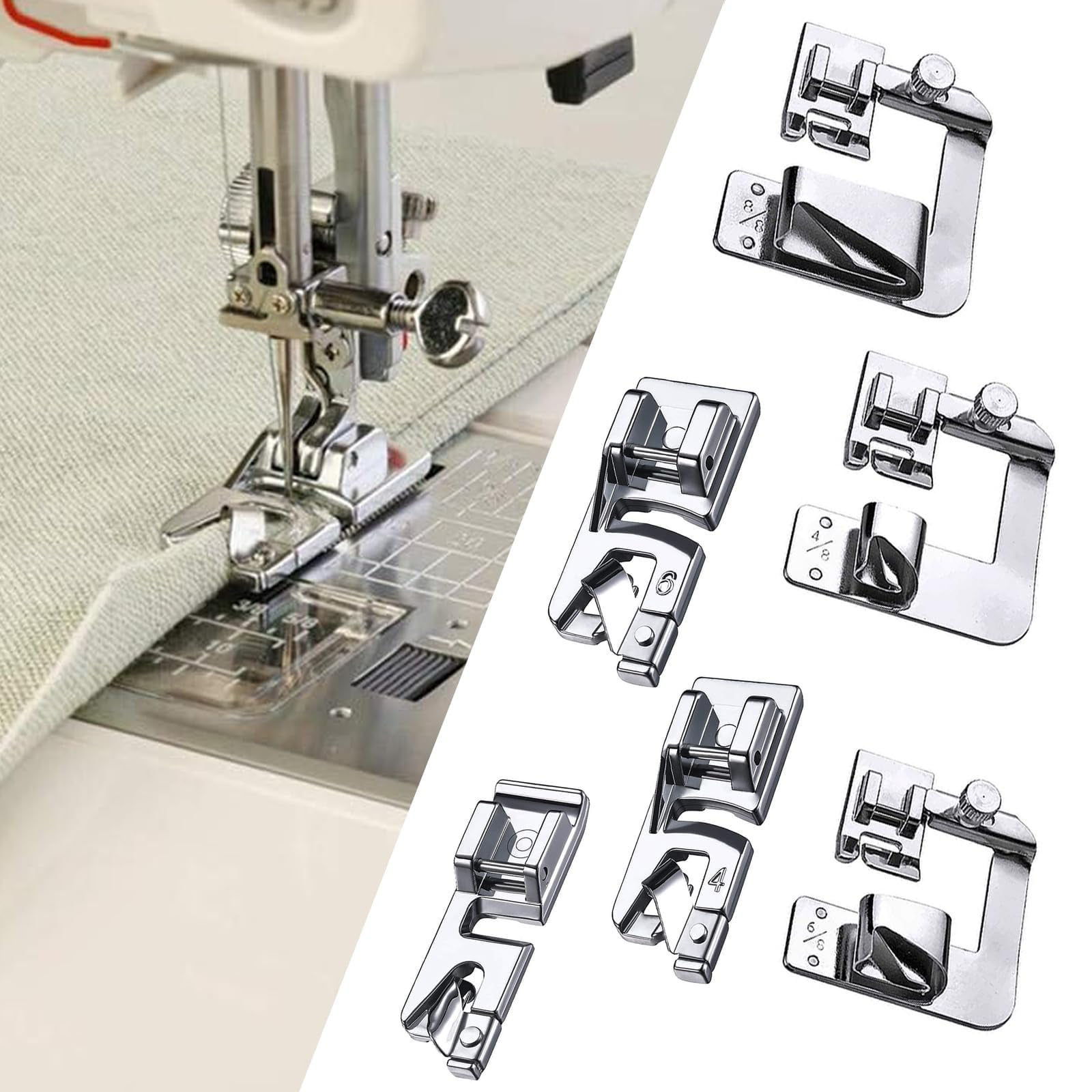 6Pcs Rolled Hem Presser Foot, Wide Rolled Hem Foot Set, Narrow Hemmer ...