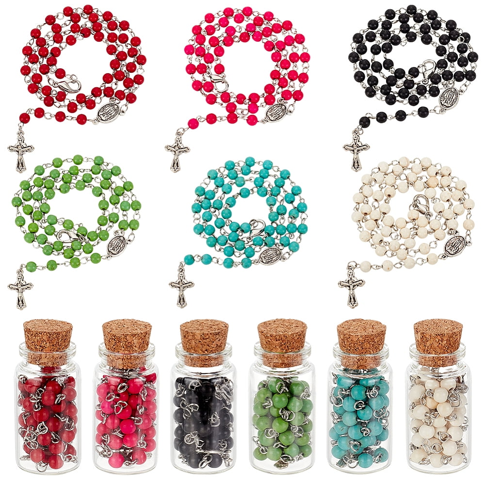 6Pcs Rosary Beads with Alloy Pendant Round Turquoise Rosary Bead ...