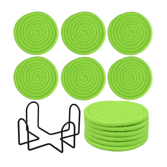 6Pcs Round Braided Cotton Rope Coasters with Holder Minimalist ...
