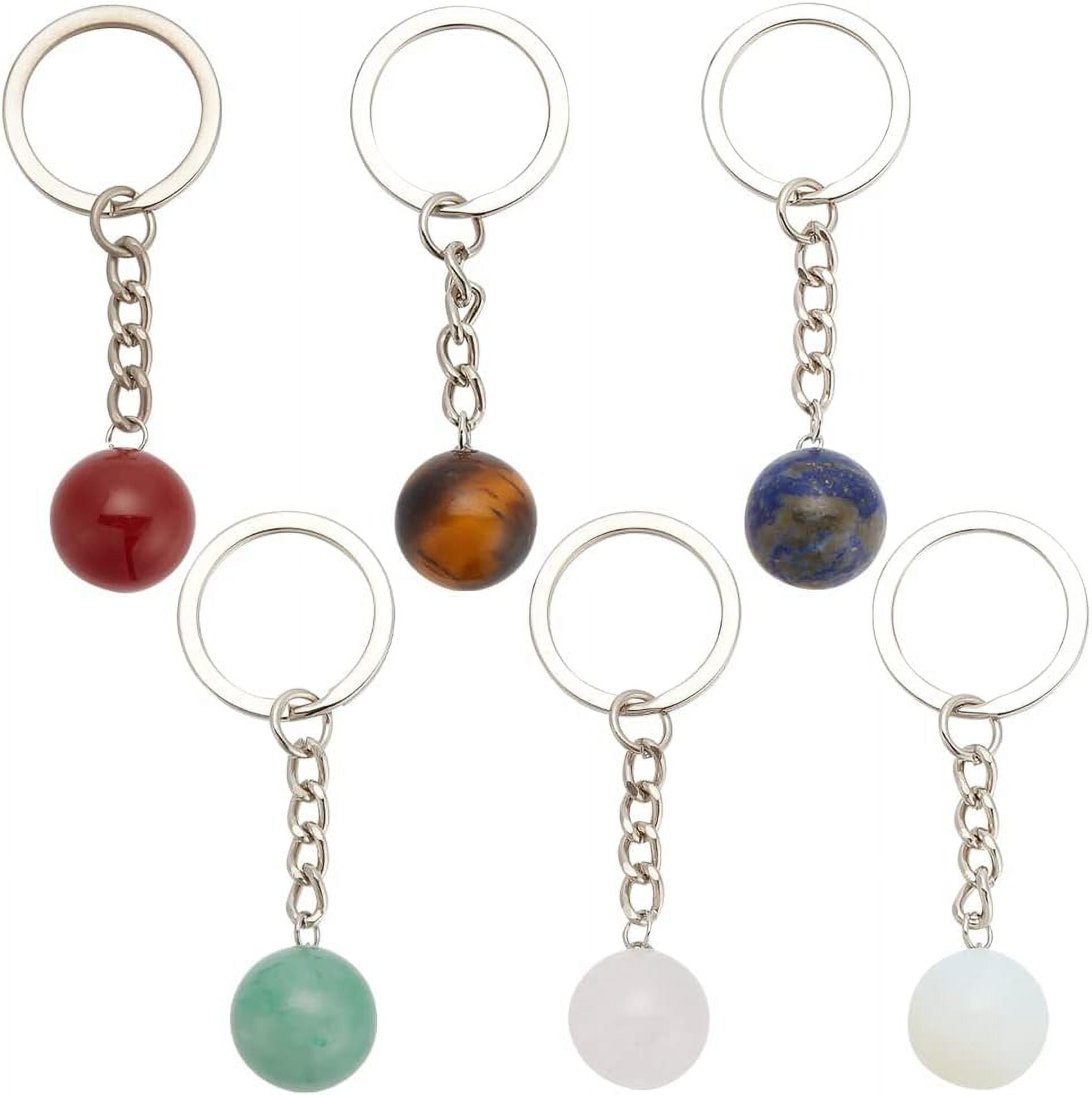 6Pcs Round Natural & Keychain 6 Style Keychain With Storage Box Key ...