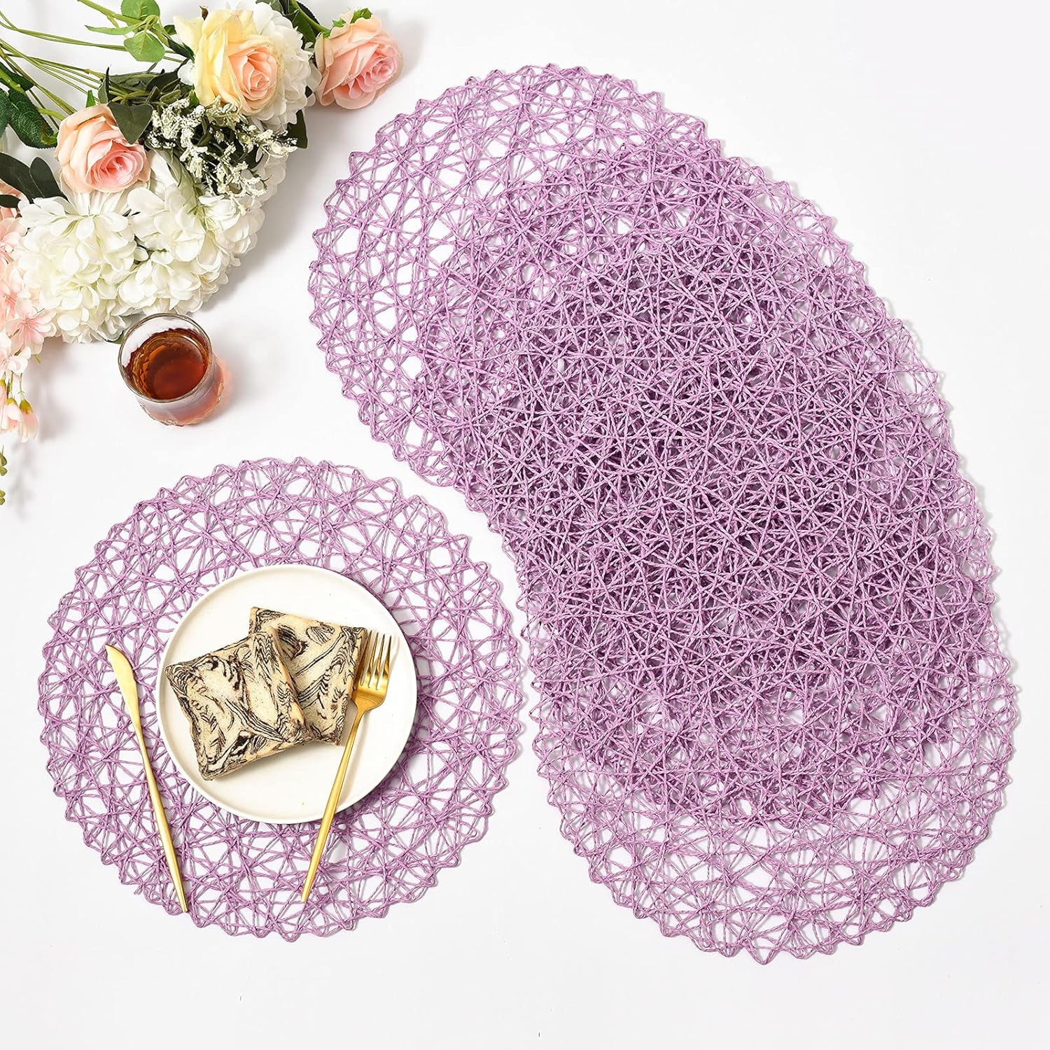 6Pcs Round Placemats for Dining Table, 15 Inch Paper Woven Decorative ...