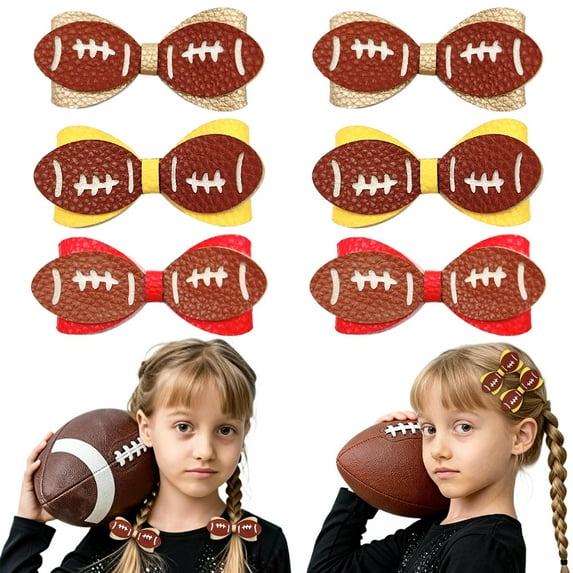 6Pcs Rugby Bow Hair Clips, Sports Theme Hair Accessories Gift Set for ...
