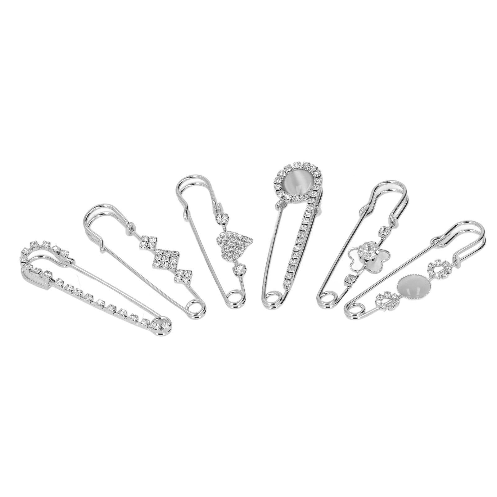 6Pcs Safety Brooch Pins Elegant Style Sturdy Alloy Faux Crystal Women ...