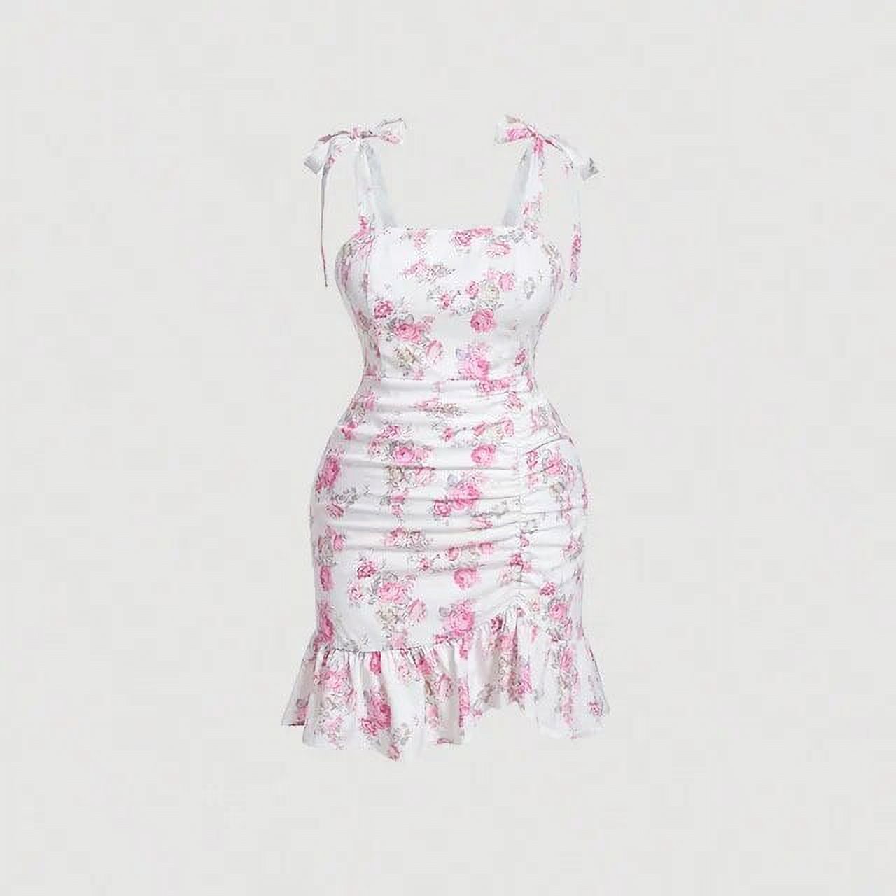 2023 Autumn Winter Plus Size Sleeveless Cocktail Floral Ruched Mini ...