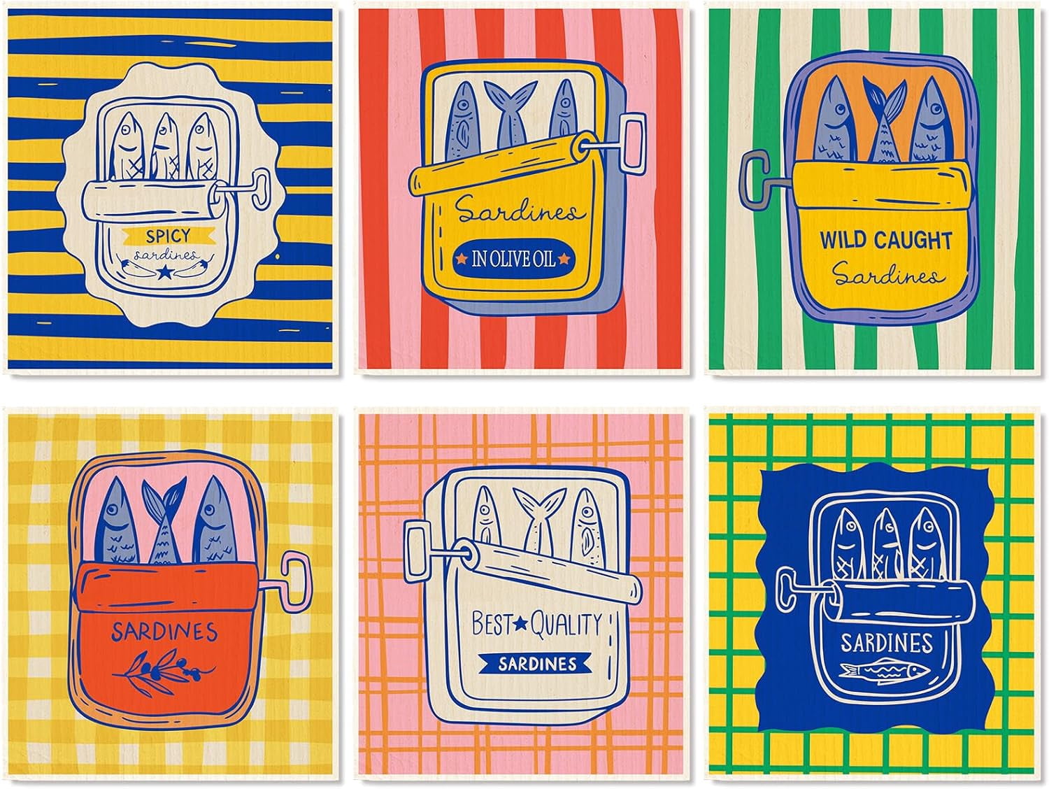 6Pcs Sardine Can Swedish Dishcloths Cotton Kitchen Towel Absorbent ...