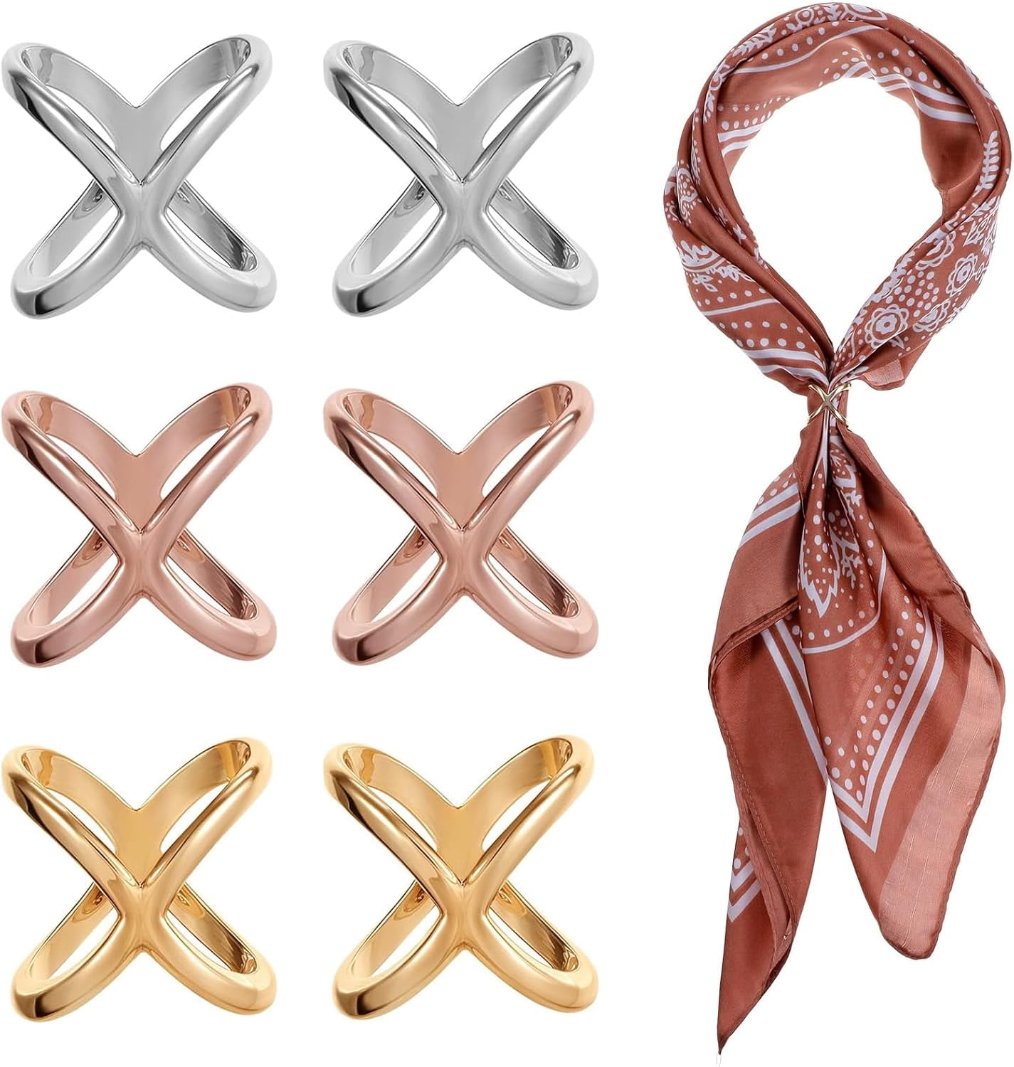 6Pcs Scarf Ring, X Shape Scarf Slide Buckle, Wonderful Scarf Clip for ...