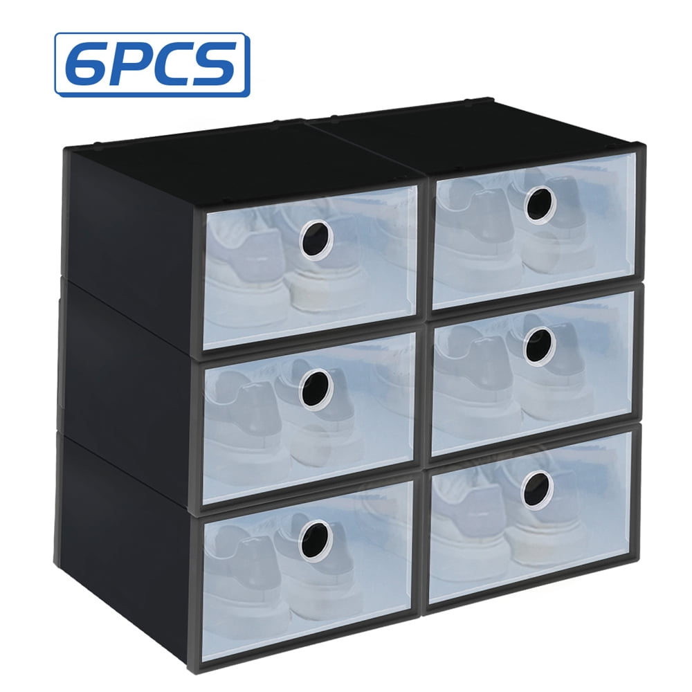 6Pcs Set Foldable Shoes Storage Box Stackable Plastic Transparent ...