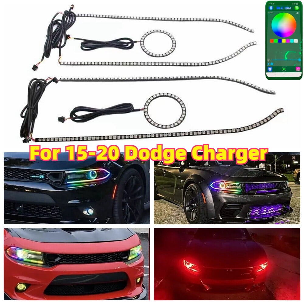 6Pcs/Set LED Angel Eye Headlights For 15-20 Dodge Charger RGB Color ...