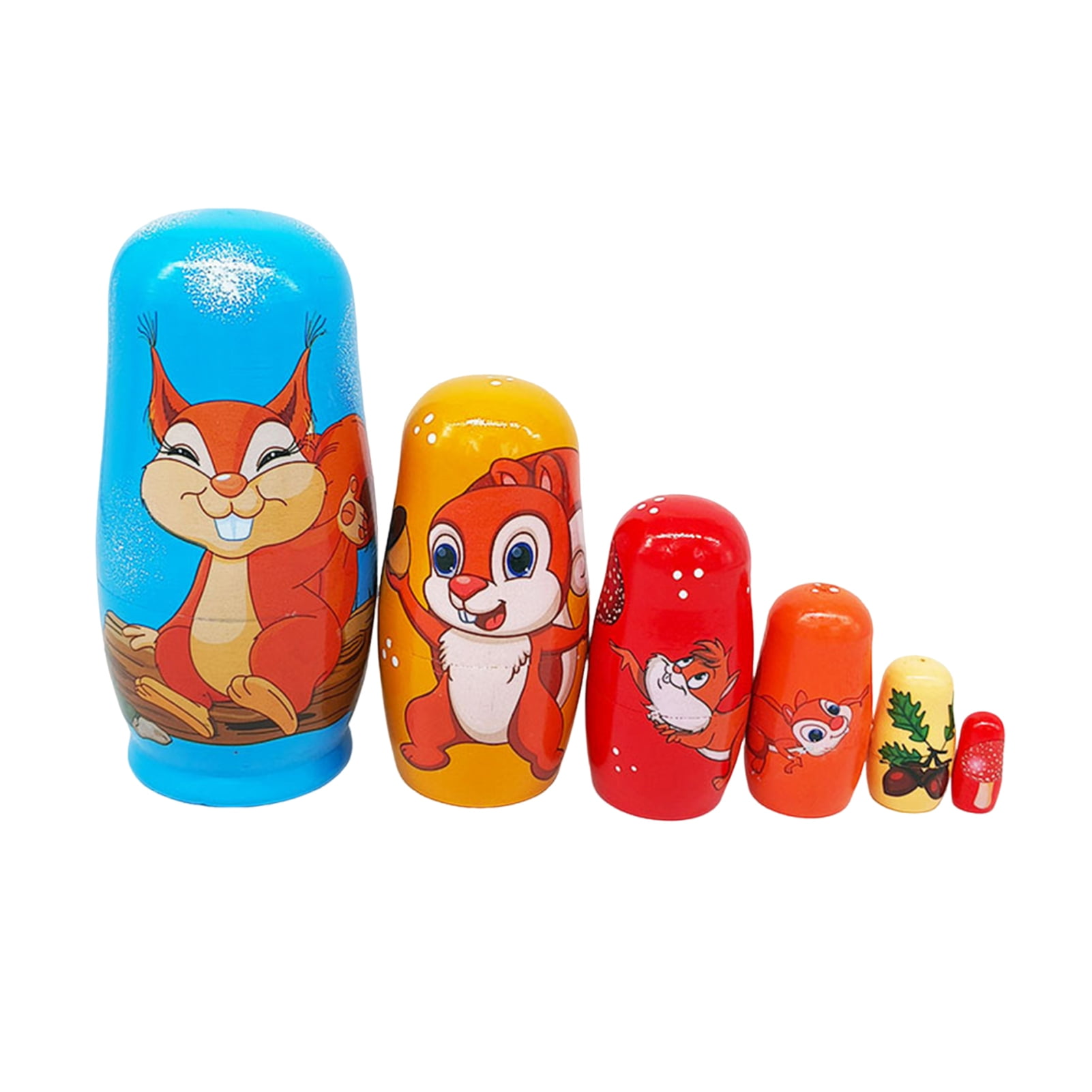 6Pcs/Set Squirrel Russian Nesting Doll 6 Layers Handmade Wooden Kids ...