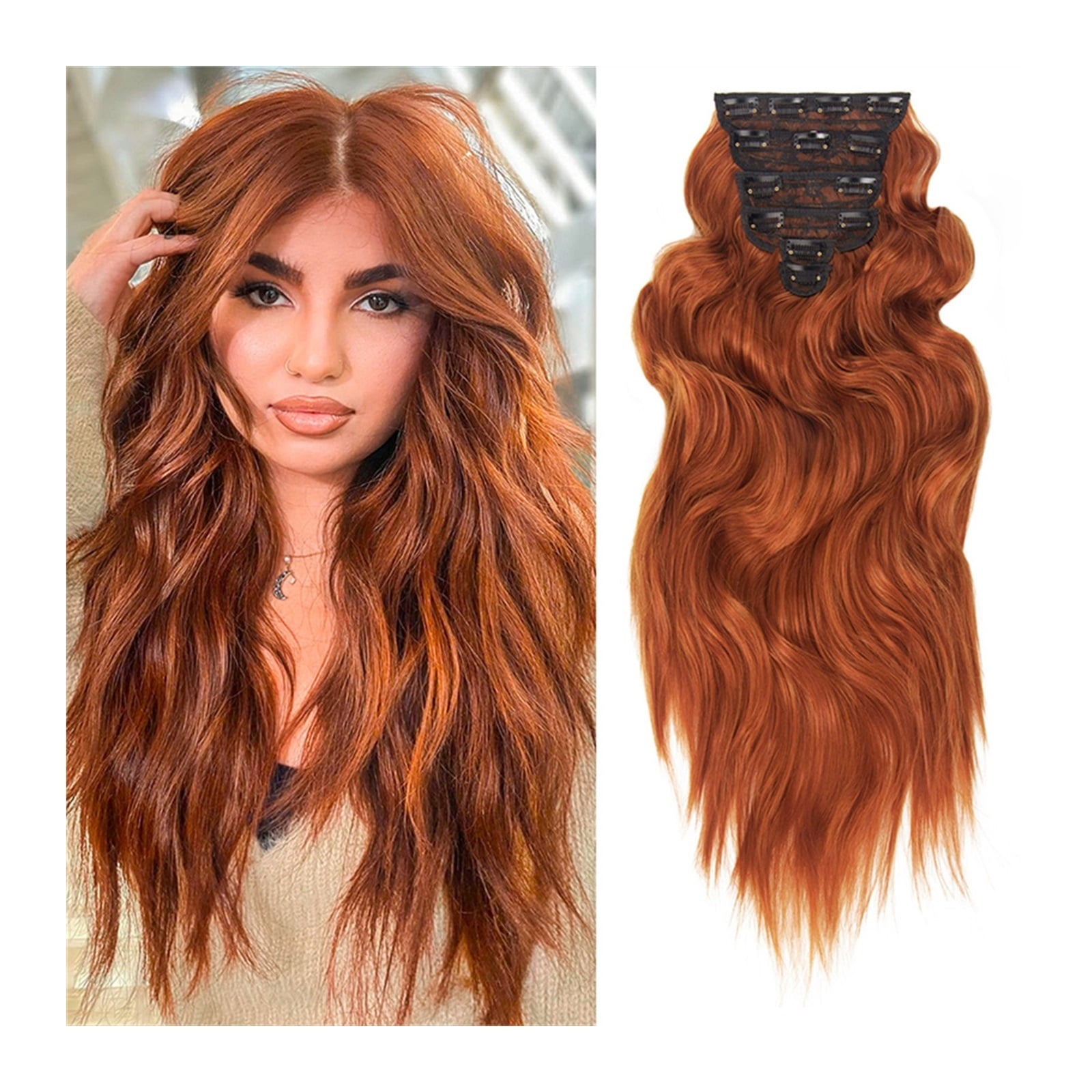 6Pcs/Set Synthetic Hairpiece Long Wavy Clip In Hair Extension Red ...