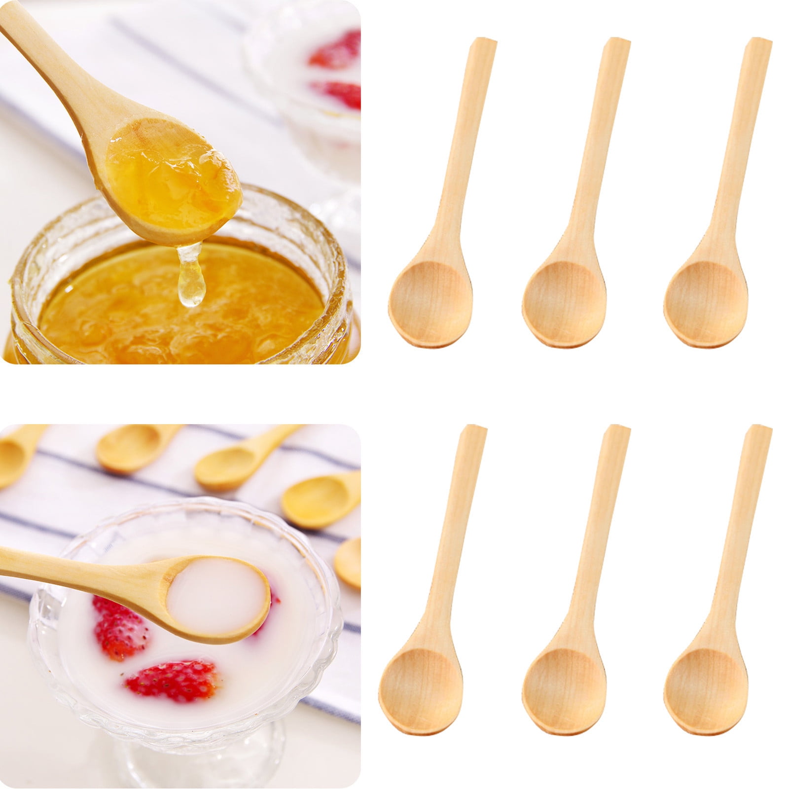 6Pcs Set Of Wooden Kitchen Spoons with Long Handle Cooking Wooden ...