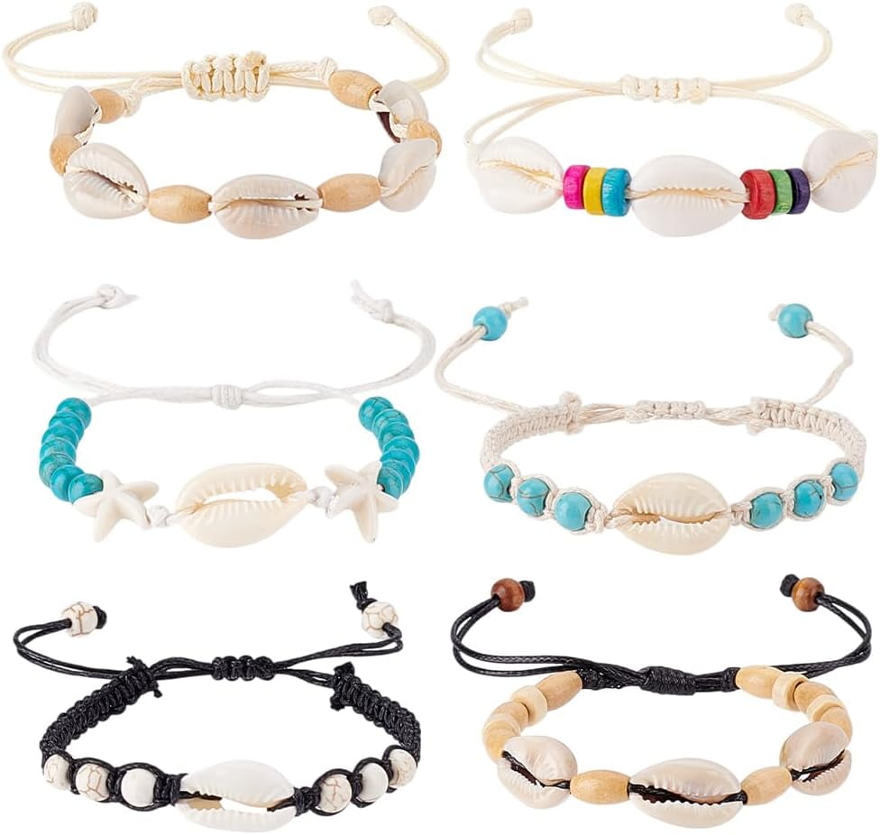 6Pcs Shell Bracelets Anklets Set Natural Turquoise Cowrie Beads ...