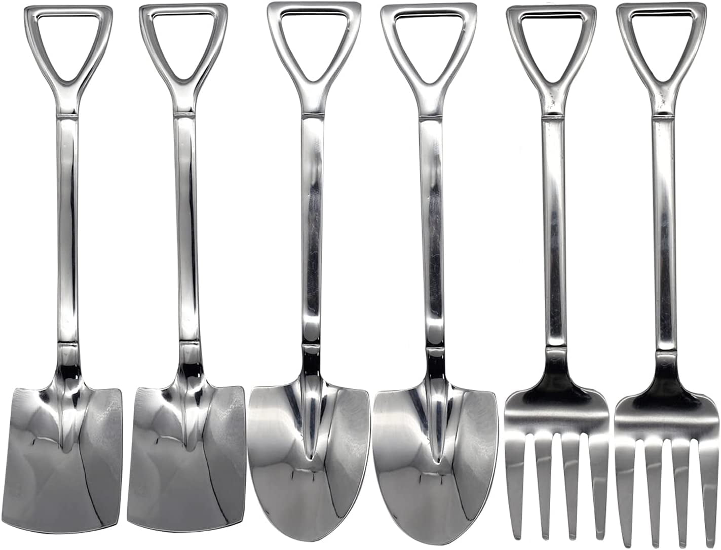 6Pcs Shovel Spoon Fork Set 18/10(304) Stainless Steel Spade Shape Utensils 6.1inch Stirring ...