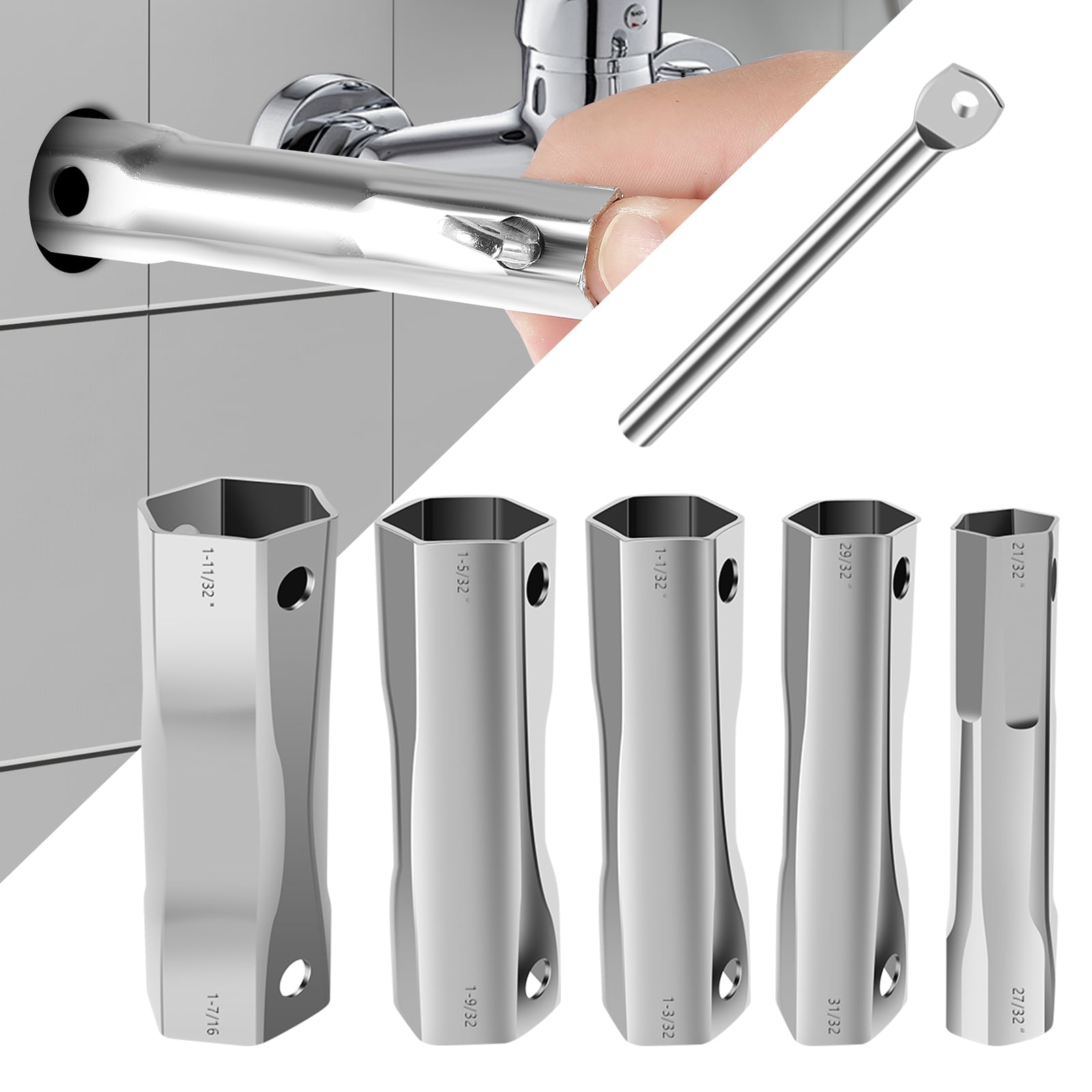 6Pcs Shower Valve Socket Wrench Set with Bar Handle 5 Sizes Double ...