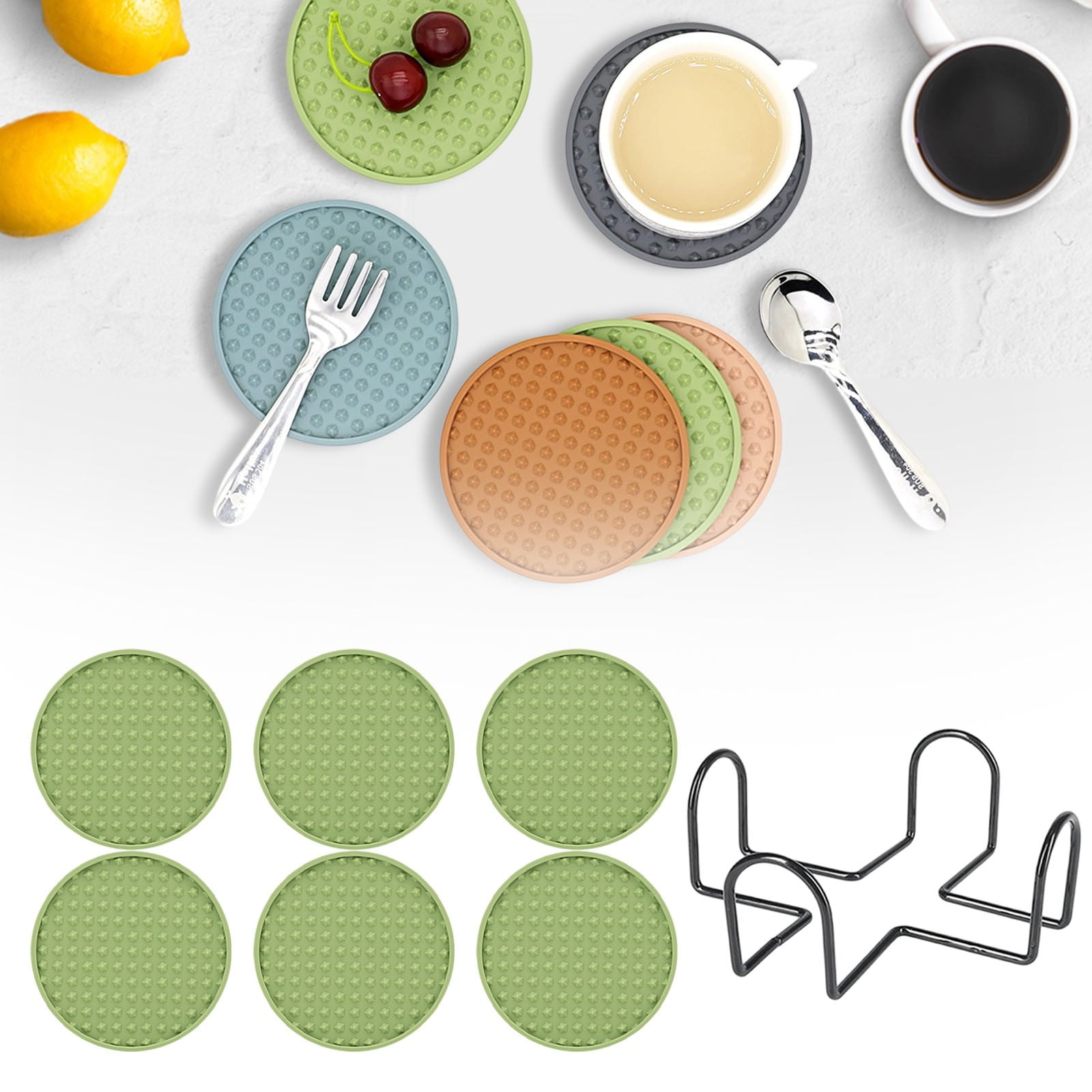 6Pcs Silicone Drink Coasters for Table with Holder, Thickened for ...