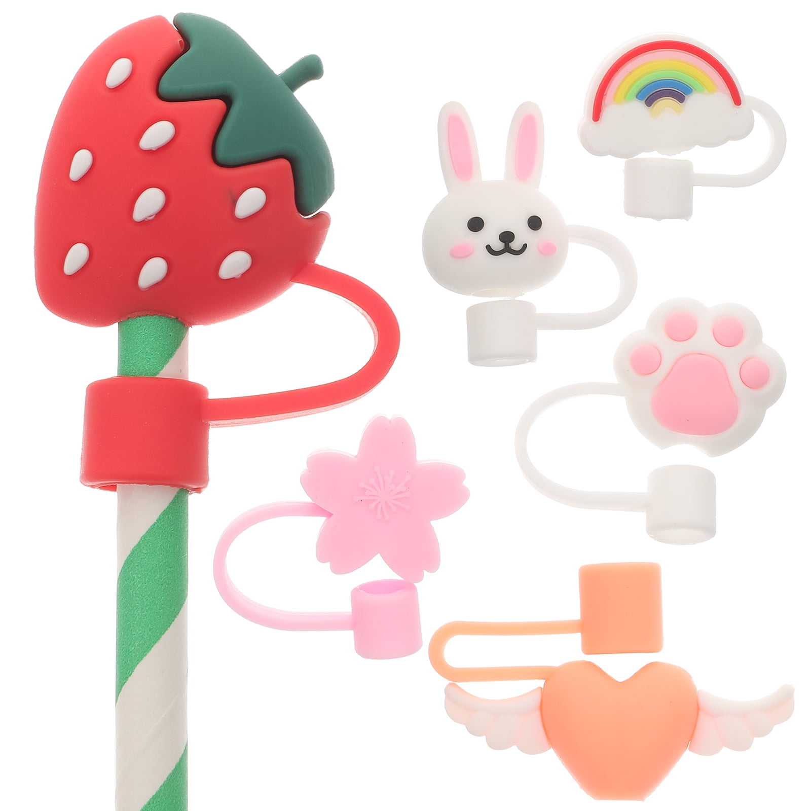 6Pcs Silicone Straw Tips Cover Reusable Drinking Straw Tips Lids Cute ...