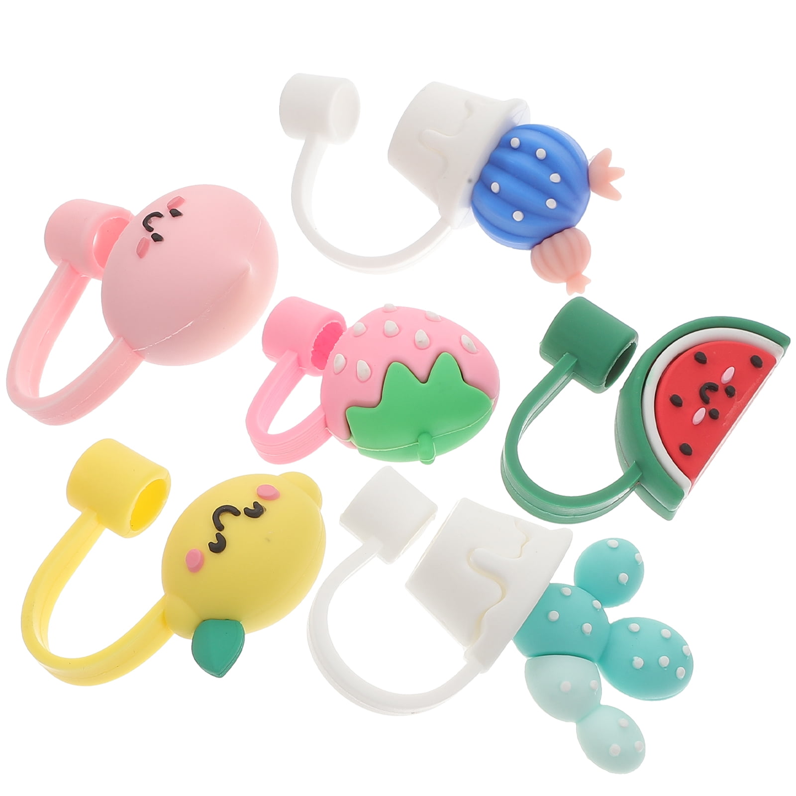 6Pcs Silicone Straw Tips Cover Reusable Drinking Straw Tips Lids Cute ...