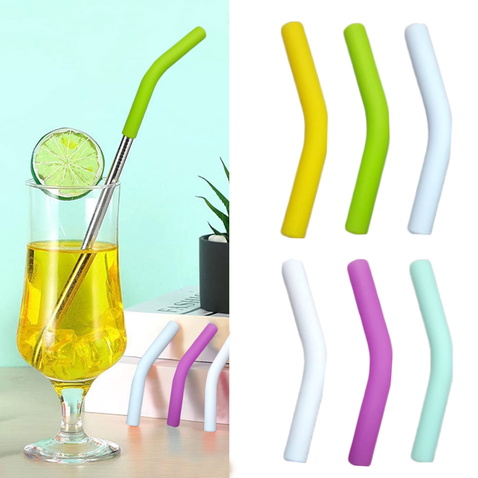 6Pcs Silicone Straw Tips Flexible Reusable Food Grade Straw Covers ...