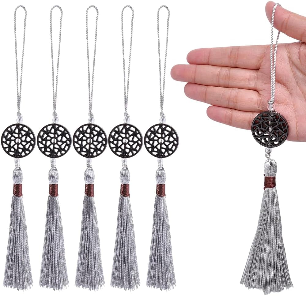 6Pcs Silky Key Tassels Silver Gray Handmade Pendants Tassel 9.25 Inch ...