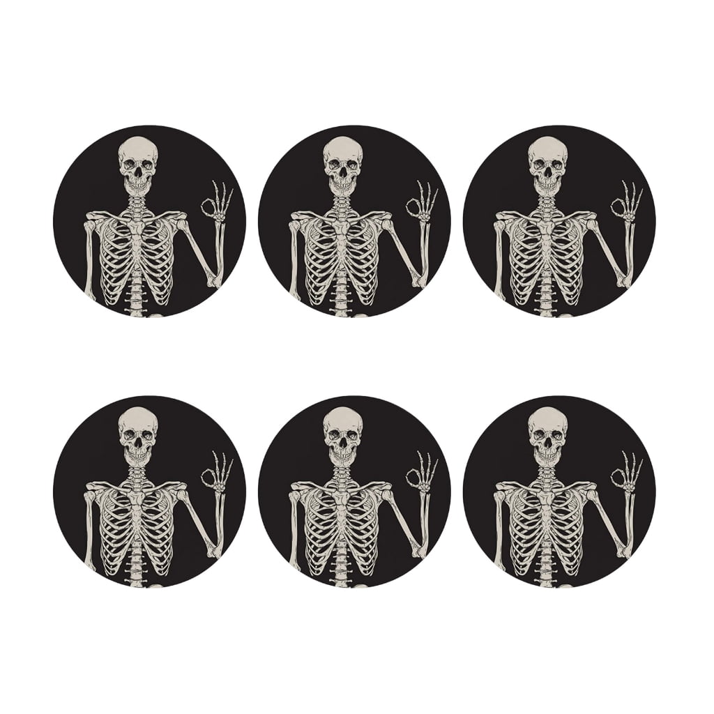 6Pcs Skeleton Skull Pattern Coasters Ceramic Stone Round Cup Mats Table ...