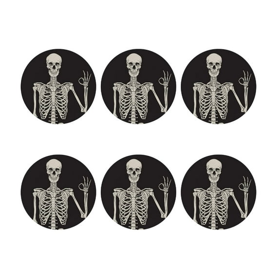 6Pcs Skeleton Skull Pattern Coasters Ceramic Stone Round Cup Mats Table ...