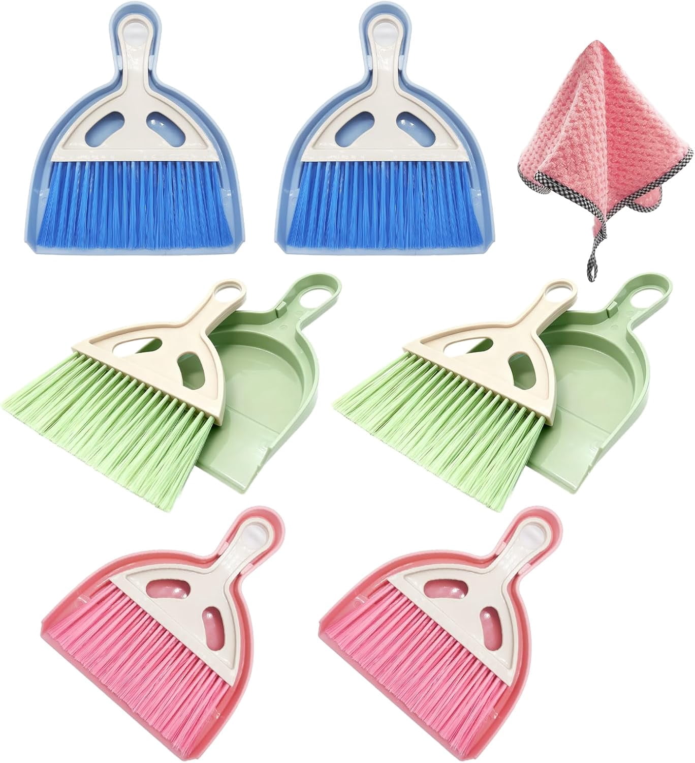 6Pcs Small Dust Pan and Brush Set with Cleaning Cloth - Blue & Green ...