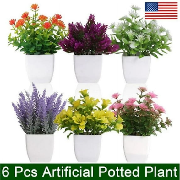 6Pcs Small Fake Flower Plants In Pots, Mini Artificial Faux Plants For ...