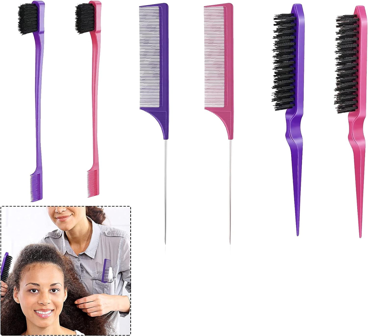 6Pcs Smoothing Hair Brush Set Slick Back Hair Brush for Versatile ...