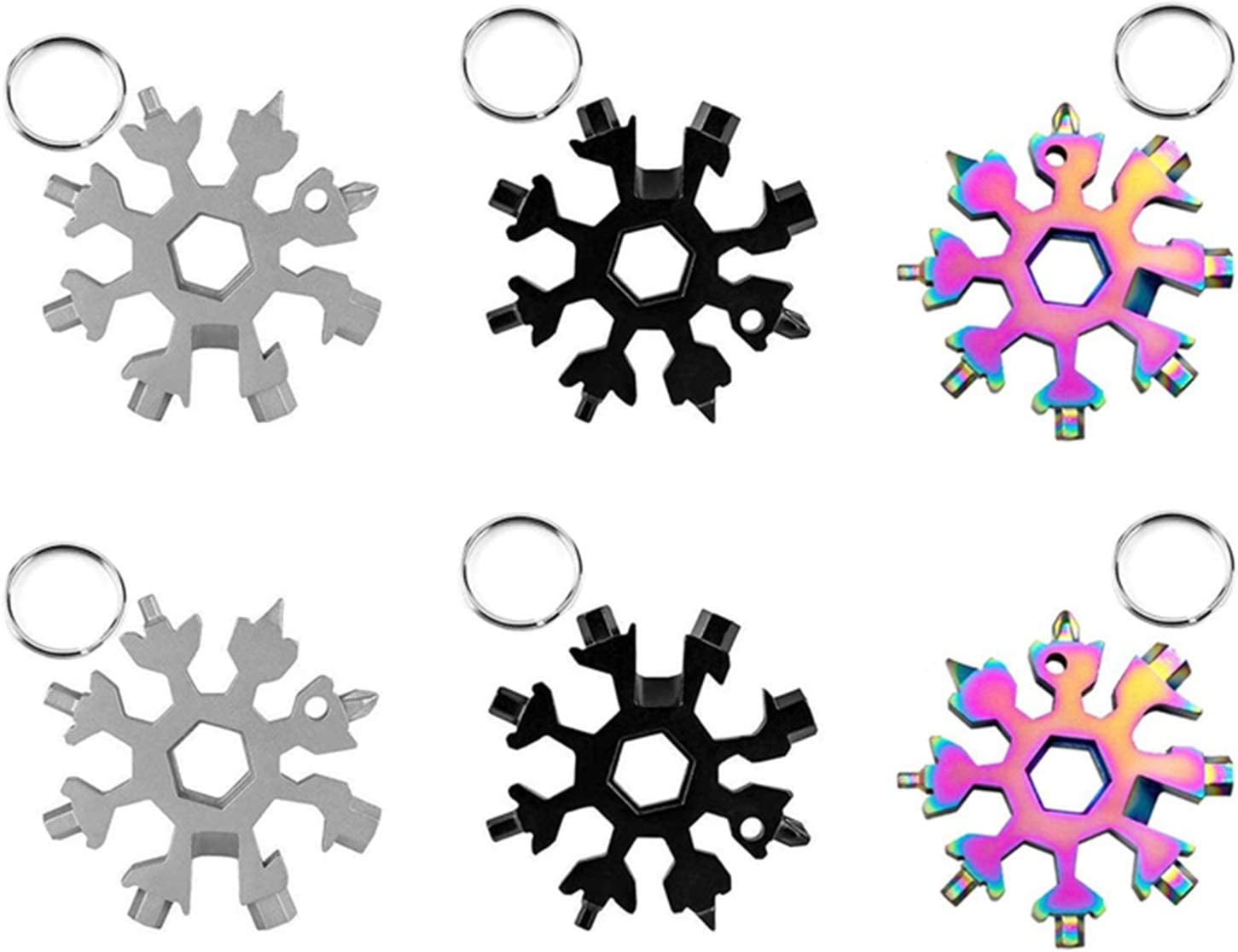 6Pcs Snowflake Multitool, 18-in-1 Multi-Tool Snowflake Wrench Stainless Steel Multifunction ...