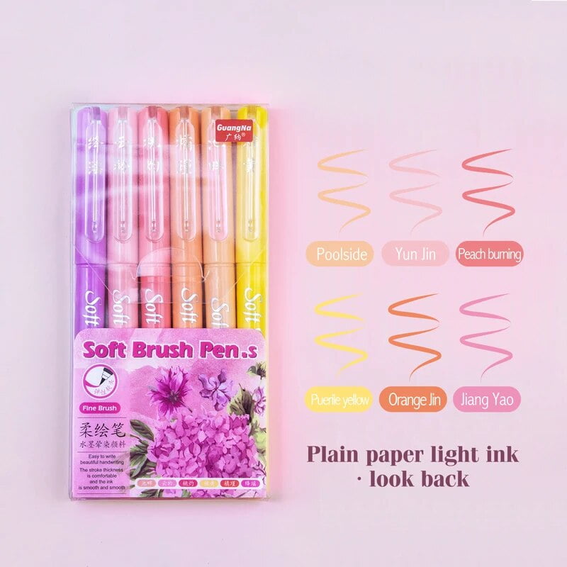 6Pcs Soft Brush Tip Marker Pens Artist Markers Flexible Tip Assorted ...