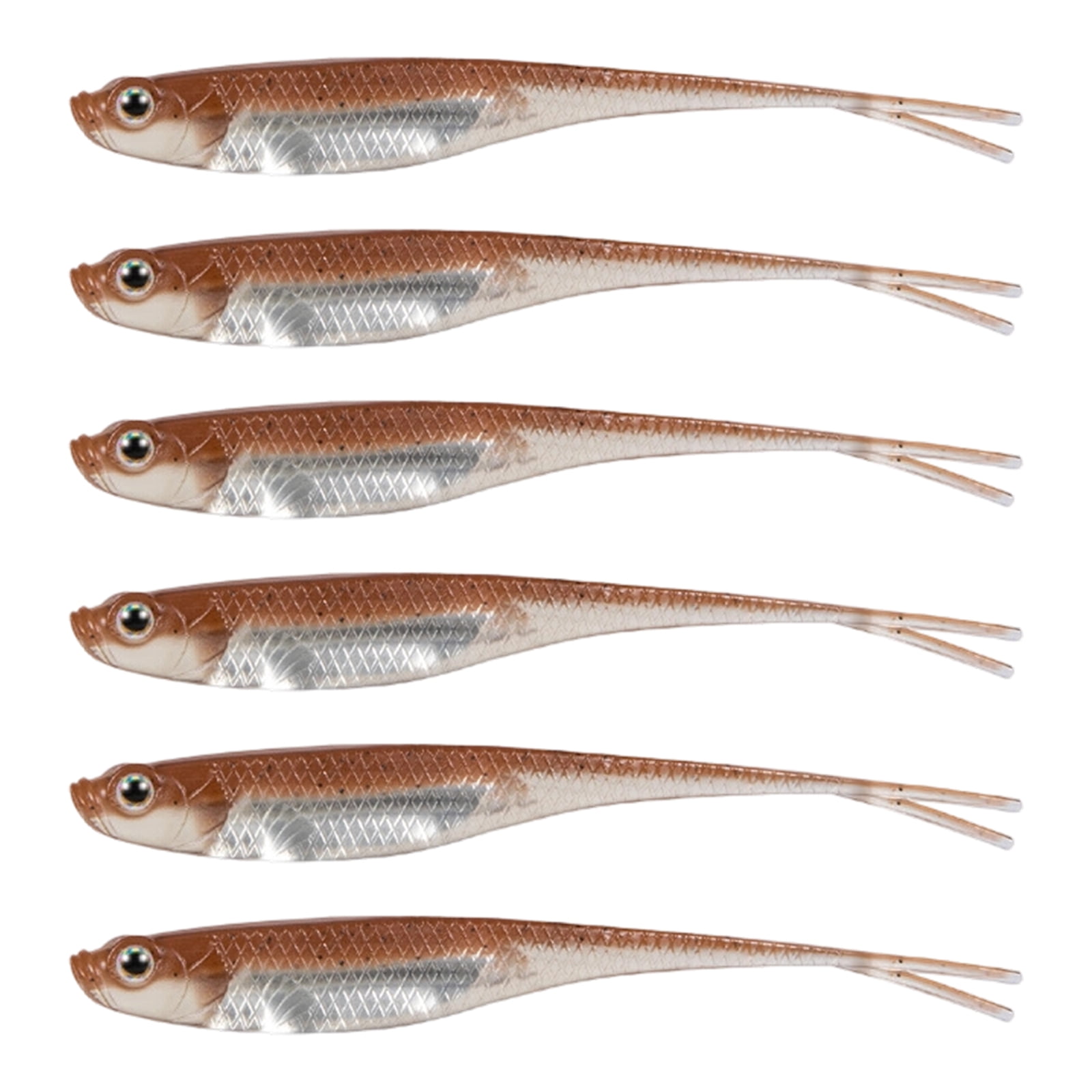 6Pcs Soft Silicone Fishing Lures Floating Baits Fork Tail Swimbaits ...