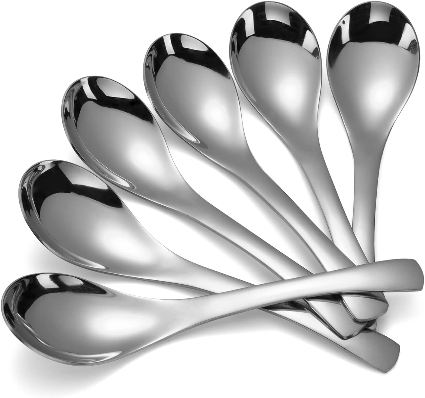 6Pcs Soup Spoons Stainless Steel Asian Soup Spoon Heavy-Weight Round ...
