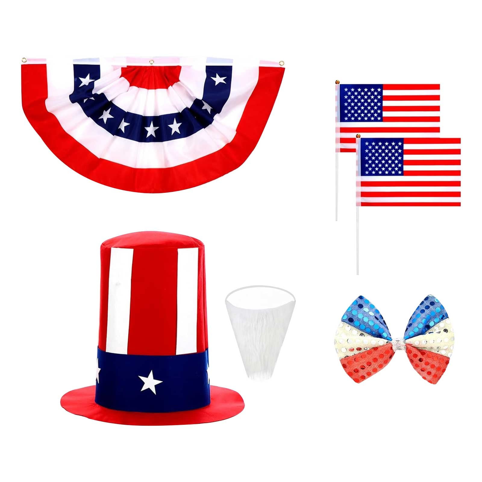 6Pcs Spring Skeleton Independence Day Set With Banner Hat Bow Beard For ...