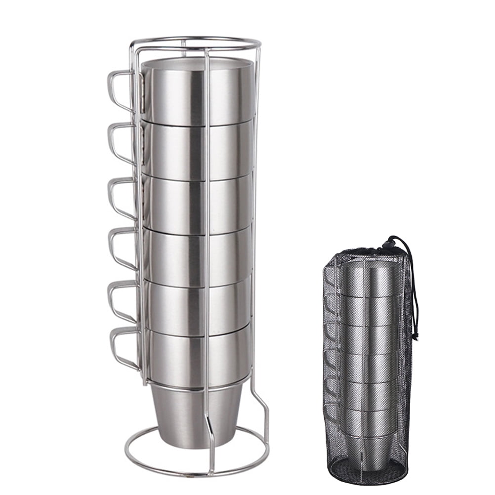 6Pcs Stackable Coffee Mugs Set with Rack Stacking 304 Stainless Steel ...