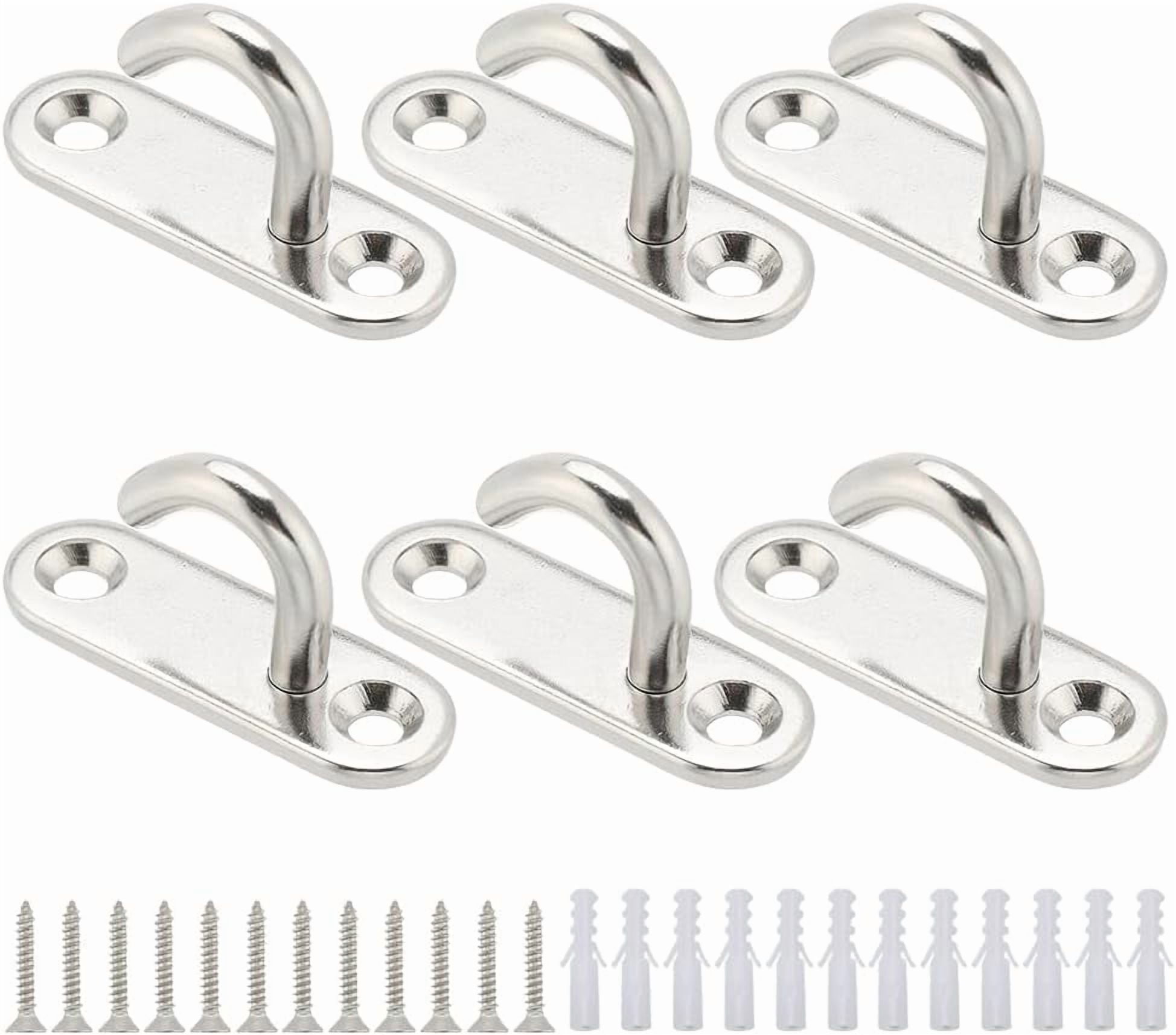 6Pcs Stainless Steel Ceiling Hooks Pad Eyes Plate Marine Hardware Hooks ...
