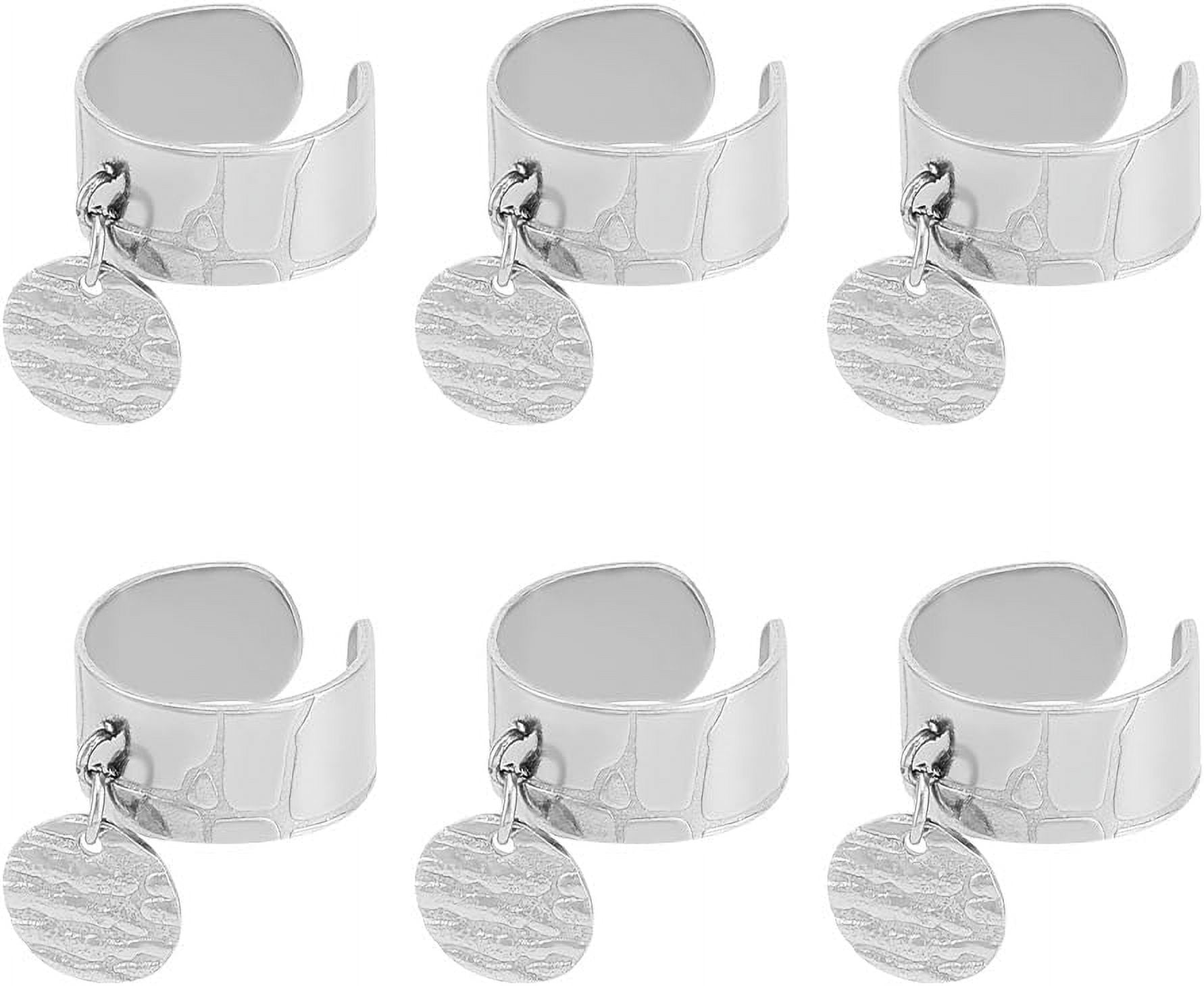 6Pcs Stainless Steel Charm Ring Women's Ring Round Textured Charm Ring ...