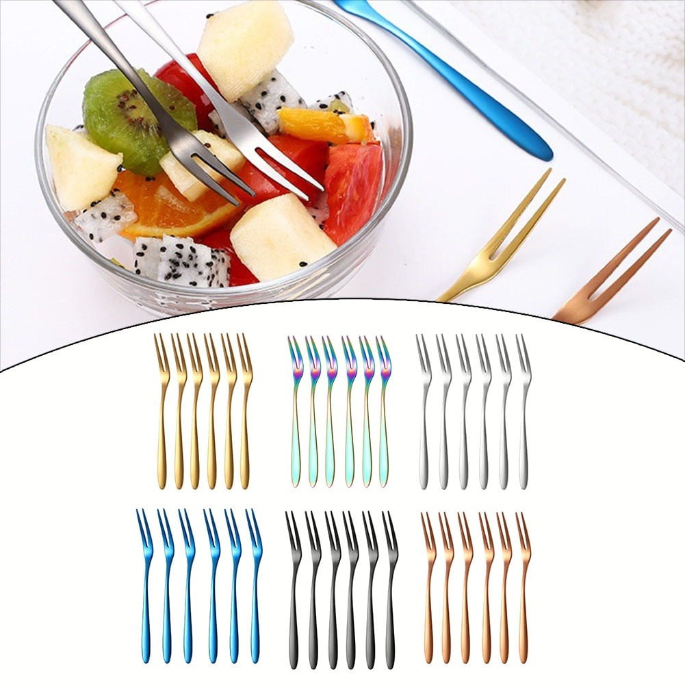 6Pcs Stainless Steel Fruit Forks Mini Food Pick Cake Desserts Sushi ...