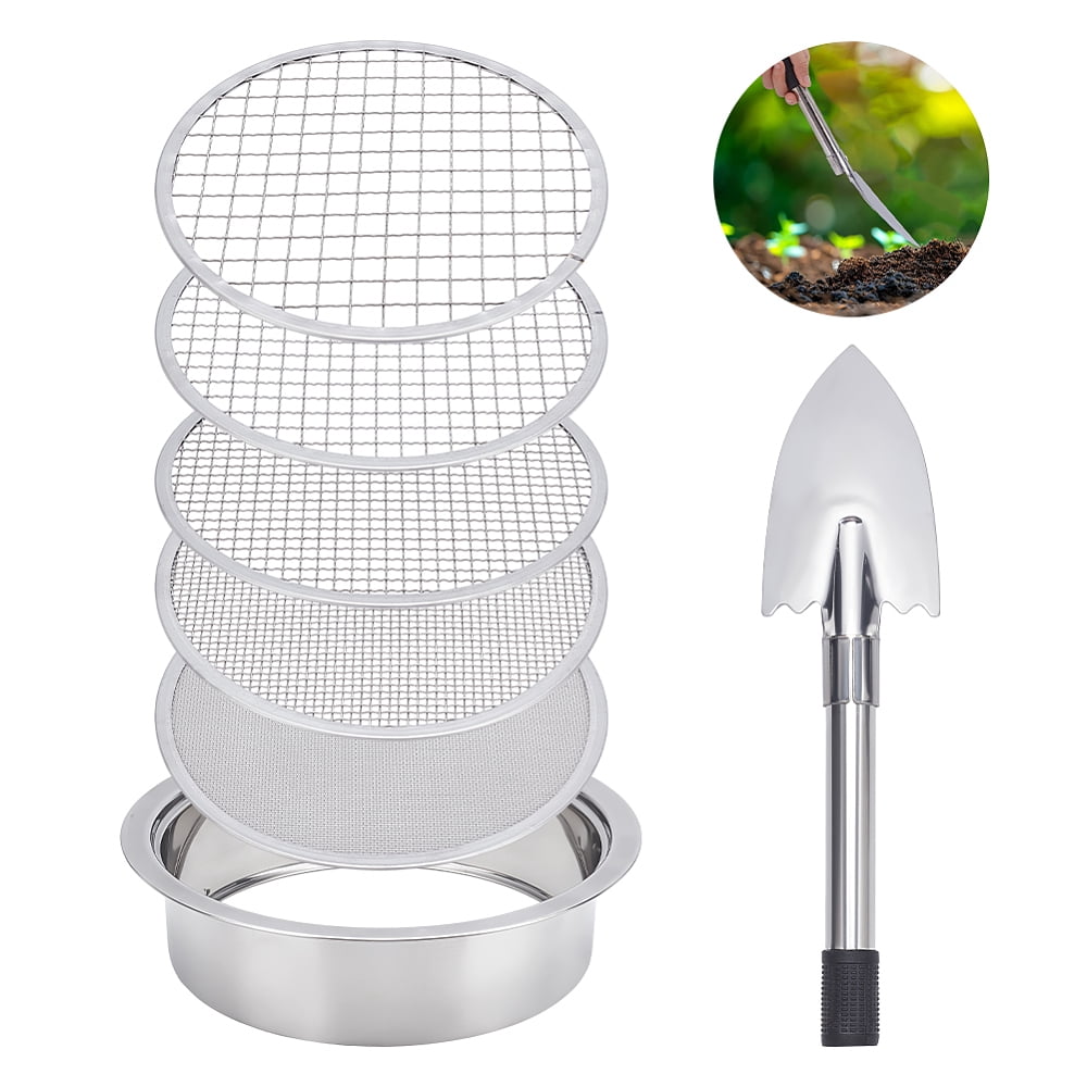 6Pcs Stainless Steel Garden Soil Sieve Set Gardening Tools with 1Pc 201 ...
