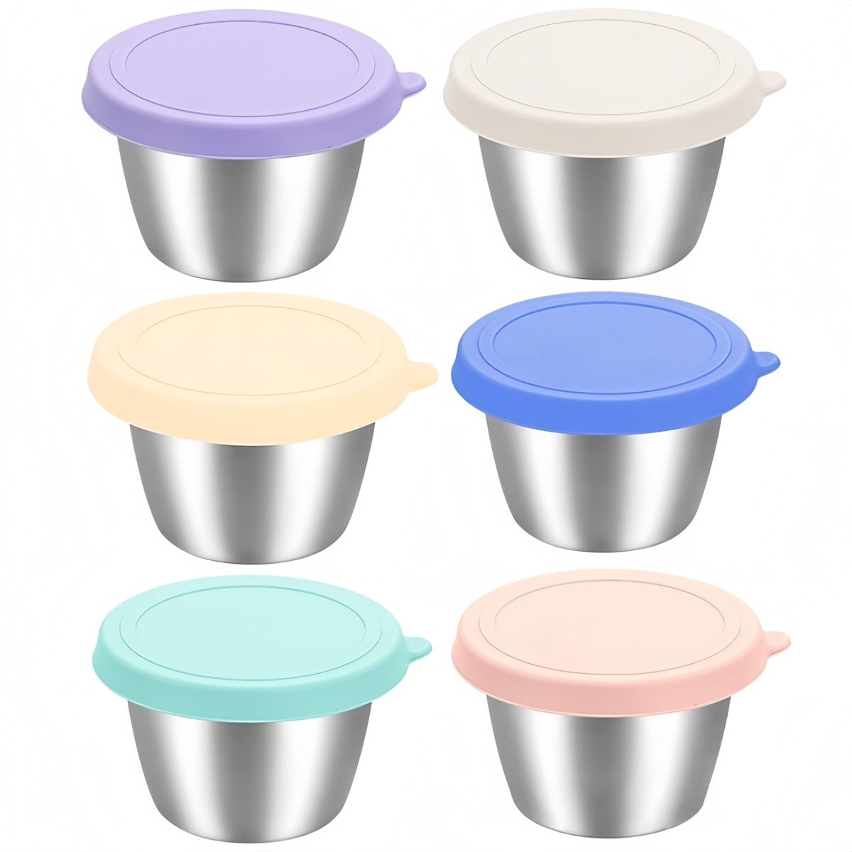 6Pcs Stainless Steel Snack Container Bowl Salad Dressing Box Stackable ...