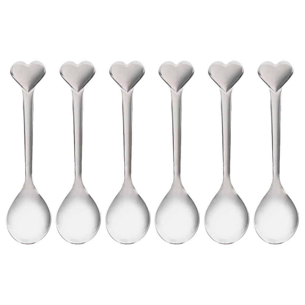 6Pcs Stainless Steel Spoons Adorable Heart Spoons Cake Spoons Metal ...
