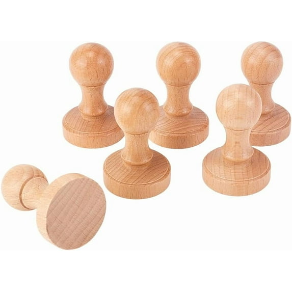 6Pcs Stamp Wood Round Handle 40mm Wooden Knobs Round Wooden Drawer ...