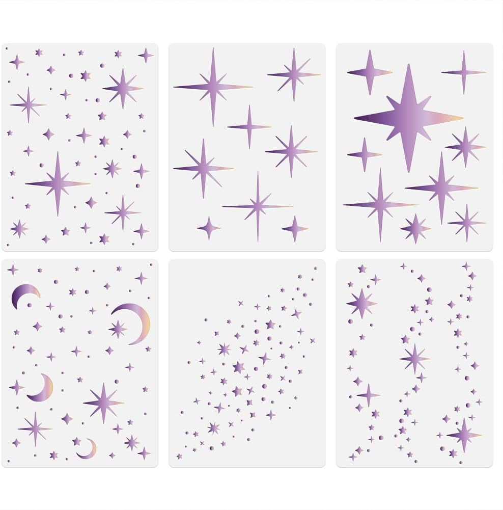 6Pcs Star Moon Wall Stencil Templates 15.7 x 11.8 Inch Reusable Plastic ...