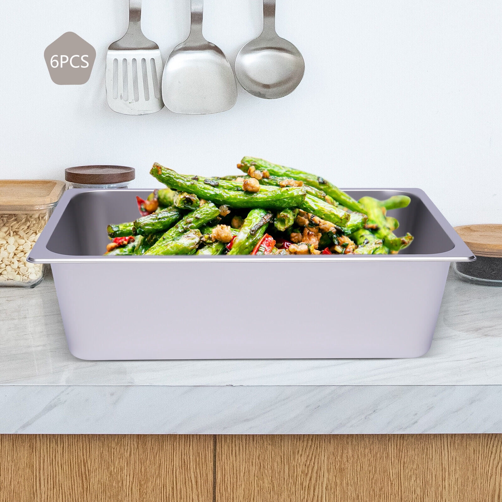 6Pcs Steam Table Pans Full Size 6" Deep Stainless Steel Catering Buffet ...