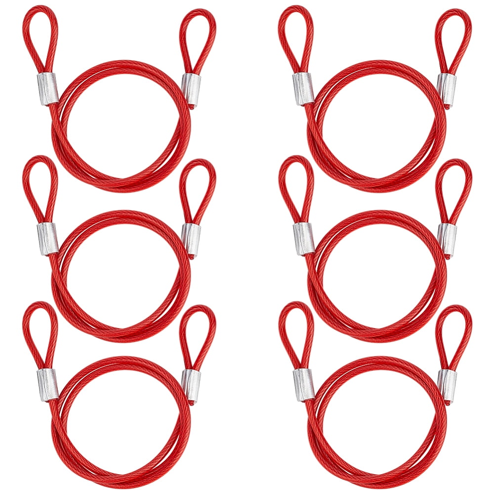 6Pcs Steel Cable with Loops 3mm Dia Security Wire Ropes 15.5cm Long Red ...