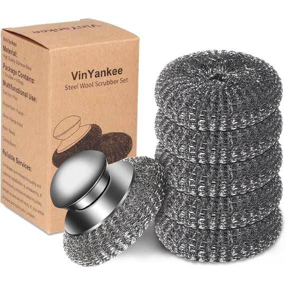 6Pcs Steel Wool Scrubber with Replacement Wire Pads Set, Stainless ...