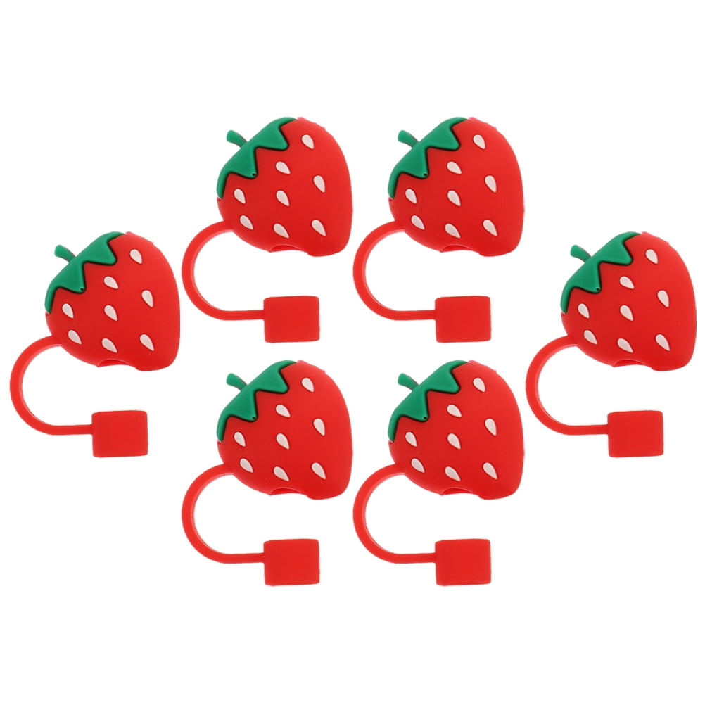 6 Pcs Reusable Strawberry Straw Toppers Covers Caps for Drinking Straws ...
