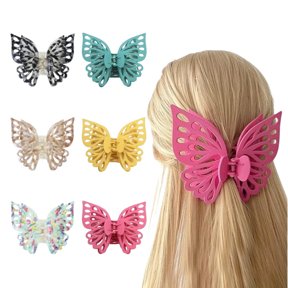 6Pcs Strong Hold Butterfly Hair Claws for Thick Hair, Matte Big Hair ...